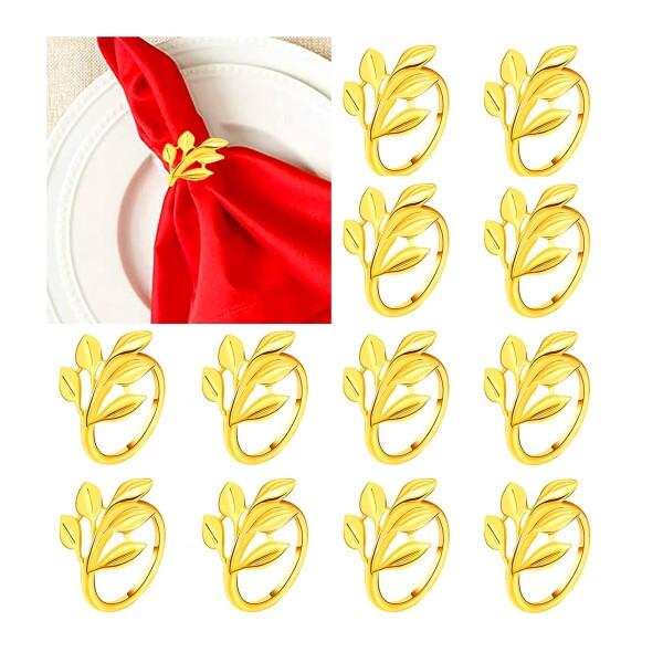 ナプキンリング、結婚披露宴のディナーテーブルデコレーション用6/12個のメタルナプキンバックルホルダー商品コード：55073533834型番：AD-NRSY12-GOL1カラー：12 PCS-リーフ、ゴールド【お得】:リーフ形状にデザインさ...