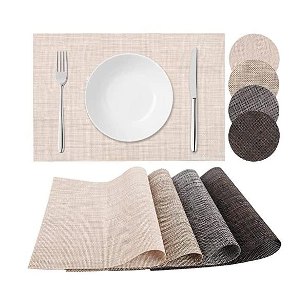 Sitengleランチョンマット 4色セット コースター4枚付き PVC製 45cm×30cm テーブルマット プレースマット 洗える お手入れ簡単 おしゃれ 北欧 無地 防汚 断熱 滑り止め 食卓マット 飾り 家庭 レストラン用商品コード...
