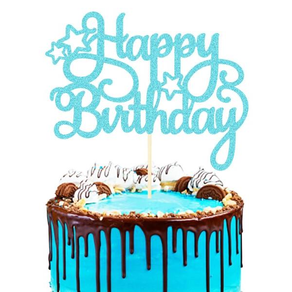 WishFirst ケーキトッパー キラキラ 誕生日ケーキトッパー カップケーキ スターパターン Happy Birthday 飾り お祝い ケーキ挿入カード 装飾用品 子供 ボーイ ガール 大人にも適う - ブルー商品コード：550735...