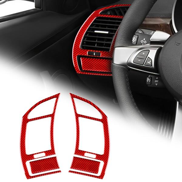 AIRSPEED BMW Z4 E85 E86 2003-2008専用 アクセサリー リアルカーボンファイバー製 カーサイドエアコンベント吹出し口ステッカー おしゃれ カスタム 内装パーツ インテリアパネル (レッド)商品コード：55073...