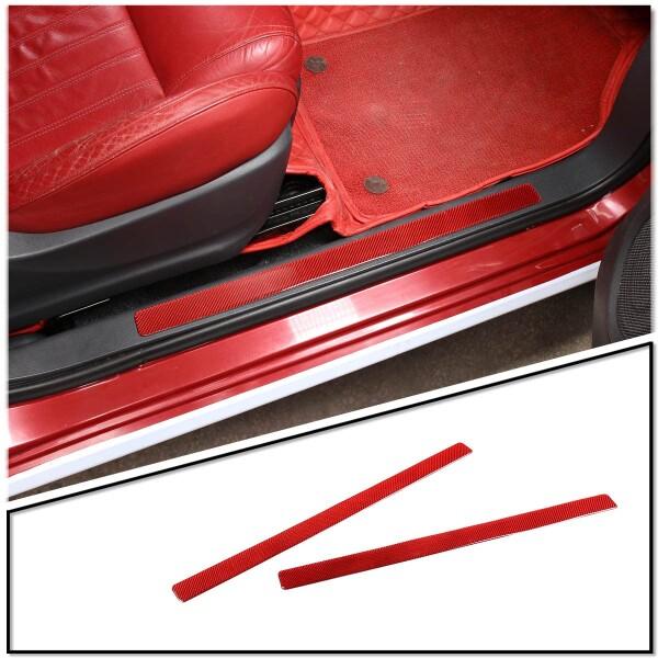 フィアット 500 2010〜2022年に対応 ドアガードステッカー ドアシル保護プレート シルストリップパネル 車内シルストリップカバー トリムストリップ 内装パーツ 傷防止 リアルカーボンファイバー製(ドアシル保護カバー-レッド)商品コ...