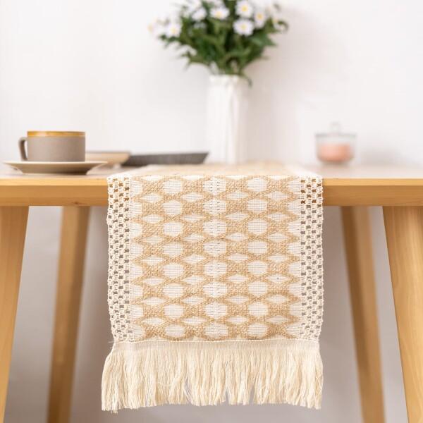 青未了 テーブルランナー 麻 おしゃれ 北欧 レースボーダー リネン布 テーブルらんなー テーブルセンタークロス 丸洗いOK 食卓飾り 180 x 30cm G商品コード：55073539096型番：MMPJTR-StripeBrown18...