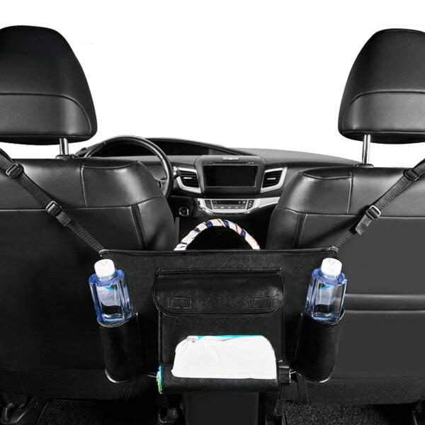 MOREFULLS 車用 収納ポケット PUレザー 革 おしゃれ 撥水加工 車載用品 荷物 カー用品 小物入れ 自動車 便利グッズ 車の収納ケース 大容量 車内用 前部座席用 内装 多機能 簡単取付 車中泊グッズ 隙間埋め 黒 ブラック 黒...