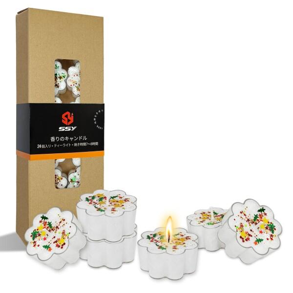 ティーライトキャンドル 桜の香り 24個 ミニアロマキャンドル tealight candles ろうそく 蝋燭 ホワイト キャンドル 小屋/ウェディング/クリスマス/ホームインテリア (クリスマスカラーのパッチ)商品コード：5507354...
