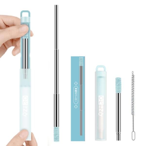 ZERO ポケットストロー 伸縮式ステンレス製 ストローブラシ・ケース付き 携帯 折りたたみ SDGs サステナブル商品コード：55073546868型番：ZD-00A01STRV1サイズ：長さ96-210mm、直径7-9mmカラー：ブルー...