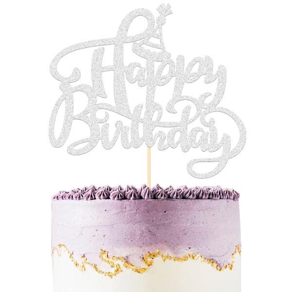 WishFirst ケーキトッパー キラキラ 誕生日ケーキトッパー カップケーキ トップハットパターン Happy Birthday 飾り お祝い ケーキ挿入カード 装飾用品 子供 ボーイ ガール 大人にも適う - シルバー商品コード：55...