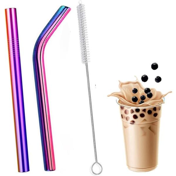 ストロー ステンレス ストロー 太い ストロー タピオカ ミルクティー 大きなストロー 詰まらない 吸いやすい 口径12mm×長さ210mm 繰り返し利用可能 洗浄用 ブラシ付 (カラー A)商品コード：55073556134カラー：カラー...