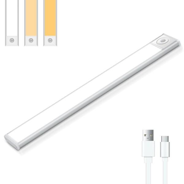 Chuqisheji 人感センサーライト USB充電式 led 照明 3色調整 マグネット式 室内 キッチンライト ワードローブ 食器棚 ロッカー ベッドサイド 廊下 玄関 階段 マグネット吸着 ホワイト 30cm（1個入り)商品コード：5...