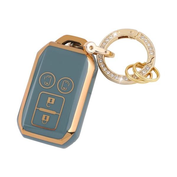 (Futwod) キーホルダー スズキ 新型 ソリオ スペーシア ジムニー ハスラー スイフト ジムニーシエラ クロスビー フレアワゴン 4ボタン キーカバー キーシェル SUZUKI 専用 キーケース TPU 軽量 傷防止 ヘイズブルー商...