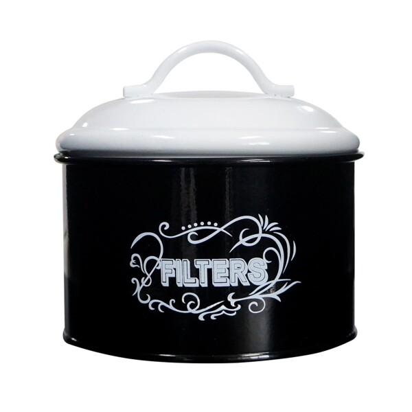 SOTECHコーヒーフィルターホルダー収納、素朴な農家の黒いバスケットエナメルフィルタージャーコンテナカウンター用の苦しめられたエナメル製品デザインラウンド（金属コーヒーフィルタージャー）商品コード：55073569016型番：Filter...