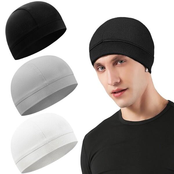 (Turkalla) インナーキャップ 3枚セット ヘルメット ビーニーキャップ メッシュ構造 通気性 吸汗速乾 接触冷感 ストレッチ バイク 自転車 サイクリング ロードバイク 春夏（黒+白+薄灰色）商品コード：55073569461型番...