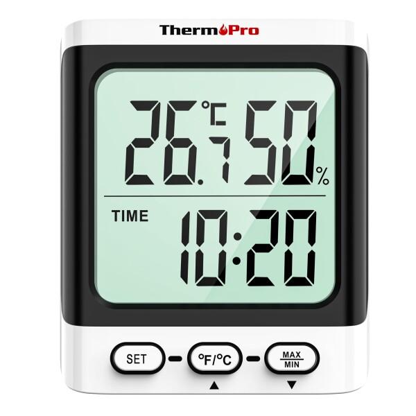 ThermoPro 温湿度計 時計表示 デジタル 温度計 湿度計 室内 高精度 大画面 最高最低温度湿度表示 卓上スタンド 置き型 マグネット 壁掛け対応 熱中症対策 赤ちゃん 部屋 爬虫類 ビニールハウス 温室 TP152商品コード：55...