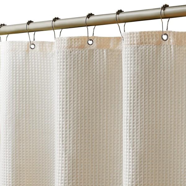 Furlinic ワッフルシャワーカーテン ベージュ 重いバスカーテン お風呂カーテン 防カビ 防水 ユニットバス用 浴室 仕切りカーテン 目隠し 遮光 厚手 透けない フック付き シンプル 北欧 無地 ワッフル 180x200cm ライト...