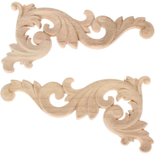 MUXSAM 15*8cm 木彫りデカールコーナー 木製アップリケ 装飾モールディング 波形渦巻模様 家具装飾 飾り棚 壁 ヨーロッパスタイル 北欧風 コーナー デコレーション 未塗装 2枚入り商品コード：55073575828型番：木彫り...