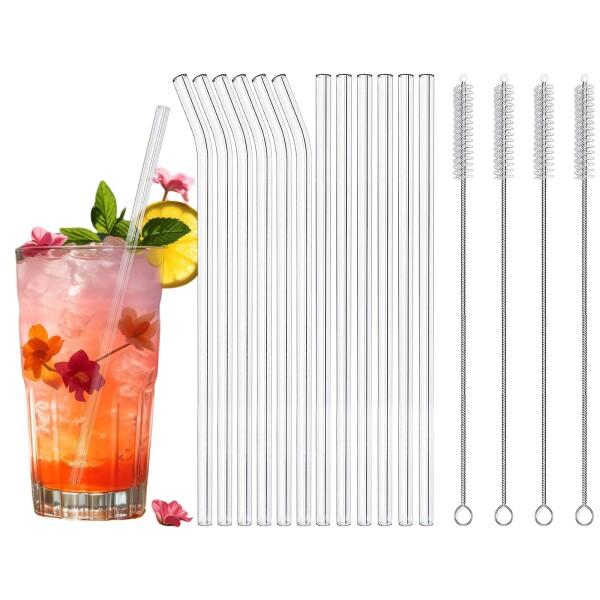 ガラスストロー 12本セット ストロー ガラス製 クリア 耐熱 安全無毒 ストレートストロー 曲がったストロー 水 飲み物 コーヒー再利用可能 ブラシ付き商品コード：55073580550型番：001サイズ：レギュラーカラー：クリア【パッケ...