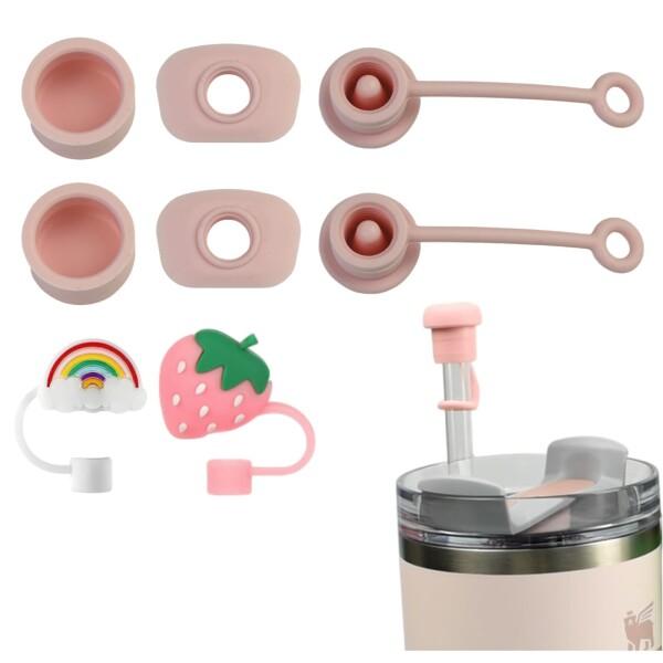 CONQUERALL ピンクの反こぼれ 3 部分の食品等級のシリコーンの漏出ストッパーはスタンレーのコップのために取り替えます商品コード：55073581495サイズ：ストローキャップ+こぼれ止め+漏れ止めカラー：ピンク[質及び安全]漏出防...