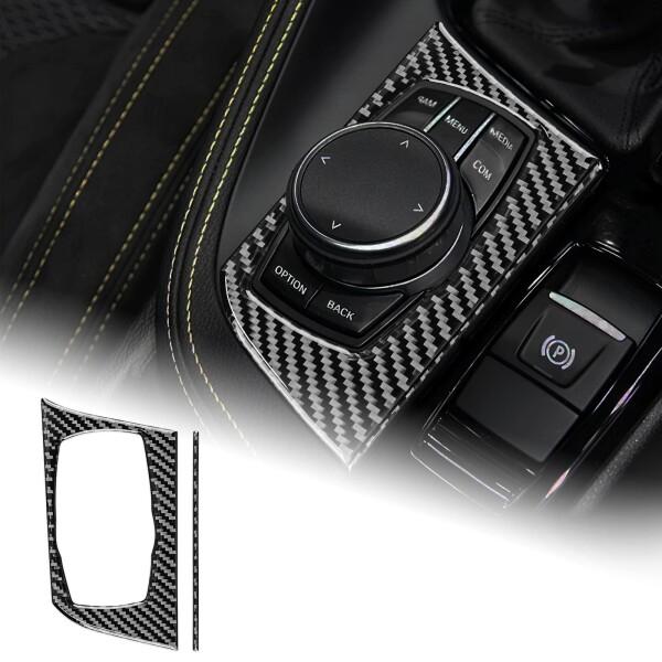 AIRSPEED BMW X1 F48 X2 F39専用 アクセサリー リアルカーボンファイバー製 カーギアシフトノブパネルトリムカバー おしゃれ デカール 内装パーツ インテリアパネル (マルチメディアボタンノブパネル ブラック)商品コー...