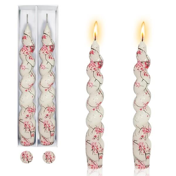 FCMSHAMD 7.3インチカラーのテーパーキャンドル ハンドメイド スパイラルキャンドル 無香 プリントキャンドル ろうそく 家居裝飾 結婚式 ロウソク 2個入り (梅の花)商品コード：55073586401型番：SSY-2D2Tカラー...