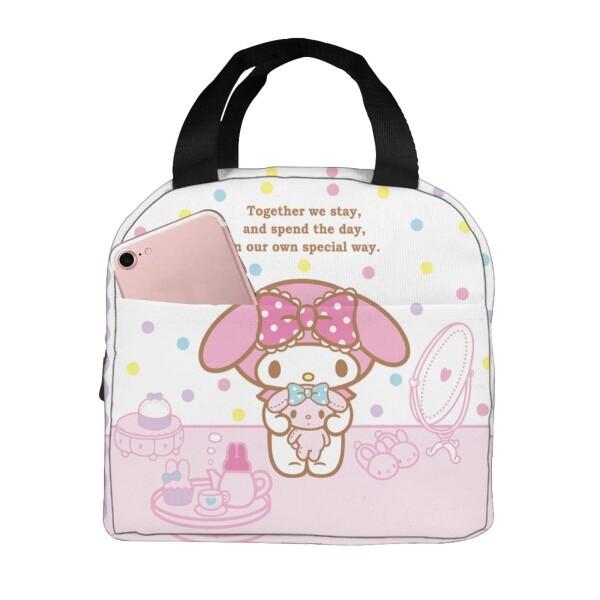 まいめろでぃ 保冷 がま口 ランチバッグ ブラック お弁当箱 保温 保冷バッグ ファスナー付き コンパクト お弁当袋 ソフトクーラーバッグ トート・エコバッグ商品コード：55073598273