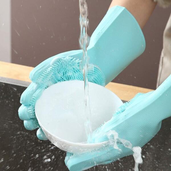 (花の雲) 手袋たわし キッチングローブシ 、皿洗い洗濯耐熱グローブキッチンツールクリーニング、家庭用掃除手袋、キッチン、バスルーム、皿洗い、車の洗浄、ペットヘアケアに 防水は手を傷つけない 炊事場のクリーニングや家庭衛生の掃除に使えます ...