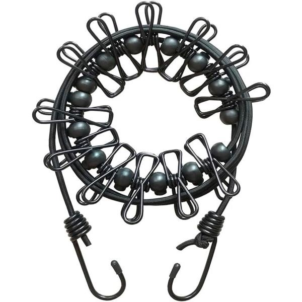 AKIVIDA 物干し 洗濯ロープ ２本組/12個クリップ 屋内外兼用 防風 伸縮 携帯 旅行 ハンガー商品コード：55073606736