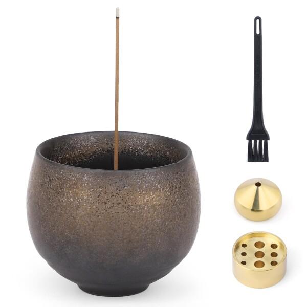 Segarty お香立て 金星紋様 茶碗陶器 陶器香炉 2種類真鍮付属 和モダン おしゃれ お線香立て 掃除簡単 水洗い 香皿 香炉 疲労軽減 ストレス緩和 空気の浄化 仏具 和モダン香皿 ヨガ 瞑想リラックス 睡眠 ギフト適応商品コード：...