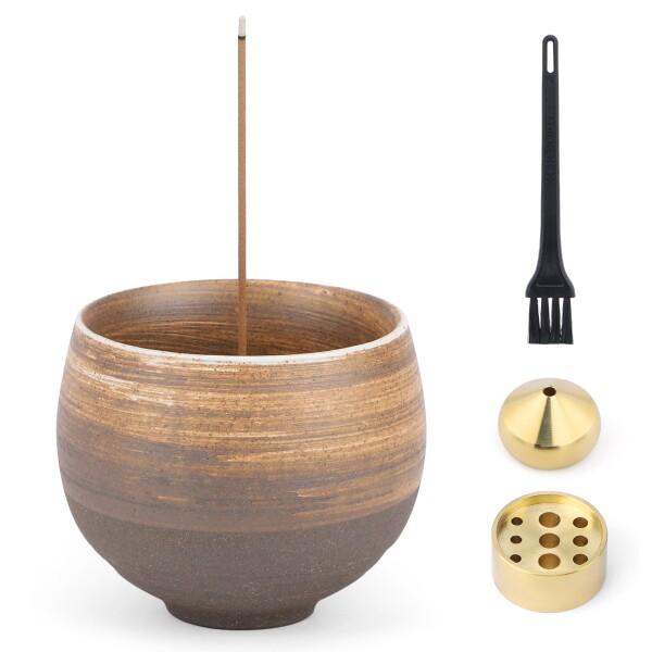 Segarty お香立て 土星紋様 茶碗陶器 陶器香炉 2種類真鍮付属 和モダン おしゃれ お線香立て 掃除簡単 水洗い 香皿 香炉 疲労軽減 ストレス緩和 空気の浄化 仏具 和モダン香皿 ヨガ 瞑想リラックス 睡眠 ギフト適応商品コード：...