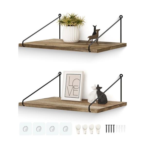 Afuly ウォールシェルフ 壁を傷つけない 賃貸ok 壁棚 壁掛け棚 壁掛けラック 壁ラック棚 ウォールラック 壁面収納 2個セット 天然木製 寝室 取り付け簡単 穴を開けない (ブラウン 奥行き30cm)商品コード：5507361307...