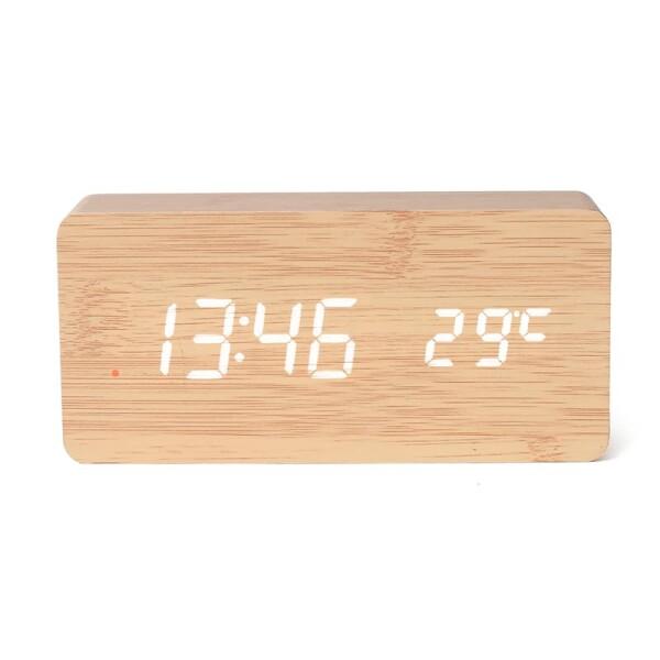 電波時計 木製置き時計 多機能 LED時間表示 大画面 デジタル目覚まし時計 アラーム機能 明るさ調整 温度表示 置き時計 木目デザイン イエロー商品コード：55074027794型番：HZDHCLHサイズ：電波カラー：イエロー-長方形【デ...