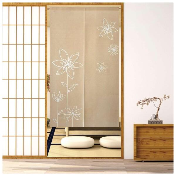 のれん 暖簾 おしゃれ 北欧風 フラワー 間仕切り カーテン 丈150センチ ロング 玄関 階段 廊下 リビング 脱衣所 お風呂 戸口 目隠し 遮光 プライバシー保護 ドア 仕切り (ベージュ・花, 幅85cm x丈150cm)NR1156...