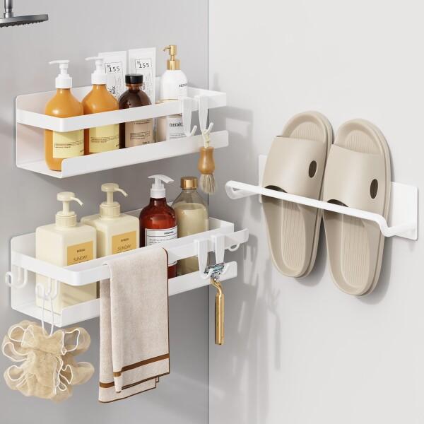 浴室用ラック マグネット お風呂 ホワイト 錆びない バスルーム シャンプー 洗面所 収納 水切り 磁石壁掛け (ホワイト, 2段式+タオルハンガー)商品コード：55074107737型番：YPRB-ZWJ-Aサイズ：2段式+タオルハンガー...