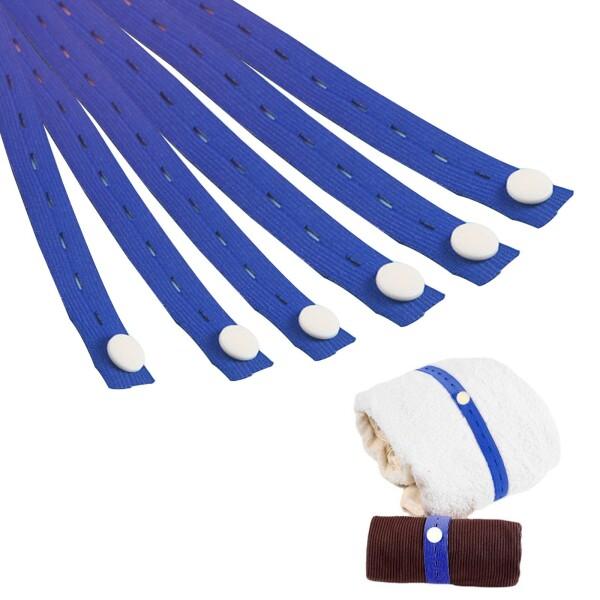 衣類収納テープ衣類収納ゴムバンド ボタンホール付き 収納便利スカーフ 衣類 寝具 衣装 収納バンド 結束バンド 伸縮性の高い 青商品コード：55074313885型番：BH-36カラー：青製品仕様: このセットには、ティール色の衣類収納ゴム...