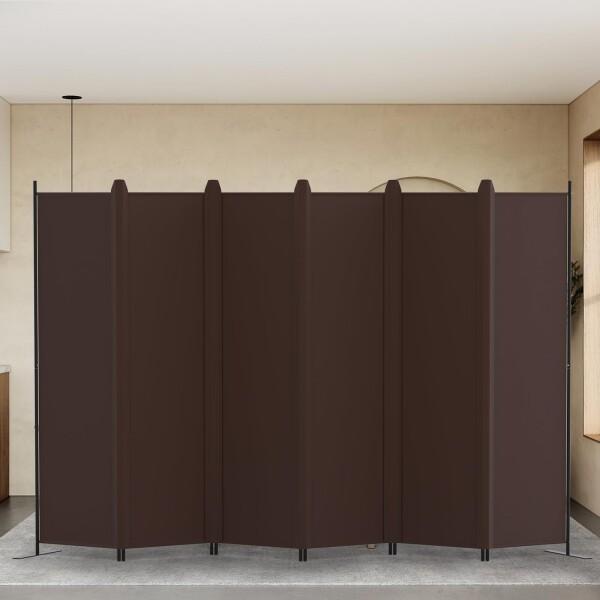 KELIXU パーテーション 間仕切り 6連 自立式 衝立 カバーストリップ付き 高さ1.8m×幅3m 布タイプ 折りたたみ 仕切りパネル 軽量 クロスパーテーション 目隠し 屏風 おしゃれ 組み立て簡単 部屋 オフィス 会議室 (ブラウン...