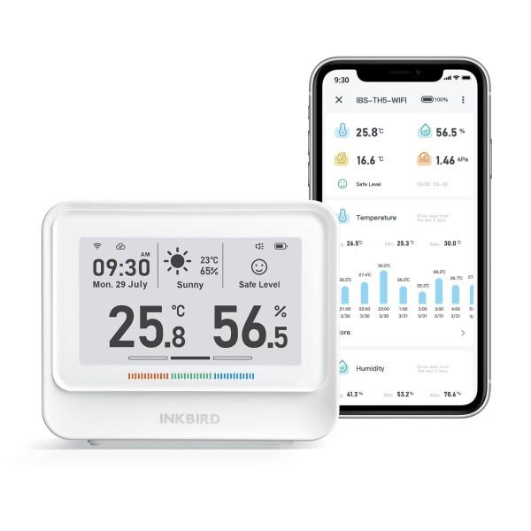 INKBIRD WI-FI温湿度計 9-in-1 温湿度計 高精度 温度計 3.71インチ電子ペーパー大画面 スマホ遠隔監視 天気予報 快適度表示 アラート通知 2年間クラウド保存 ベビー/書斎/ワインセラーに利用 卓上壁掛け両用 2000...