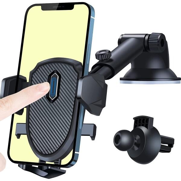 Qetiuy 車載ホルダー スマホ 伸縮アーム ワンタッチ 粘着ゲル吸盤＆エアコン吹き出し口式兼用 スマホスタンド 車 携帯ホルダー 取り付け簡単 手帳型ケース対応 自由調節/日本語説明書付き/4-7インチ全機種対応 QA6商品コード：55...