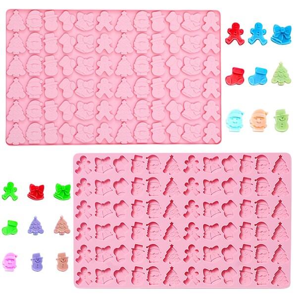 シリコンモールド クリスマス チョコレート 型 雪の結晶 サンタクロース ジンジャーマン クリスマスツリー 雪だるま キャンディ フォンダン 型 ケーキ飾り 製菓用品 粘土 UVレジン 型 ハンドメイド (ピンク)商品コード：5507541...