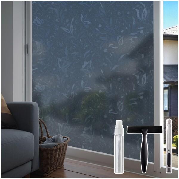 Coavas 遮光フィルム 遮光シート チューリップ柄 窓ガラス目隠しフィルム マジックミラー 目隠し 窓 フィルム 水で貼る 剥がせる 遮光断熱 飛散防止 uvカット 紫外線カット 日差し対策 浴室 風呂 玄関（ブラック，44.5x300...