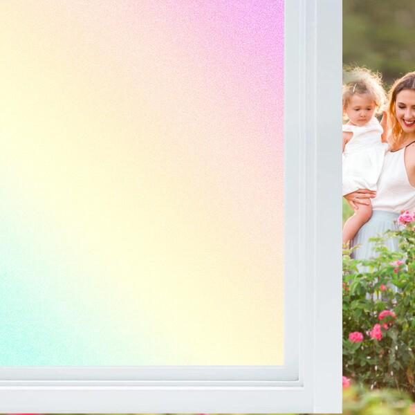 Coavas 窓ガラス目隠しフィルム 目隠しシート すりガラスシート 窓 フィルム 外から見えない 夜も見えない 飛散防止 結露防止 紫外線/uvカット 曇りガラス調 断熱遮熱 浴室 寝室 応接間 キッチン オフィス（レインボー，90x20...