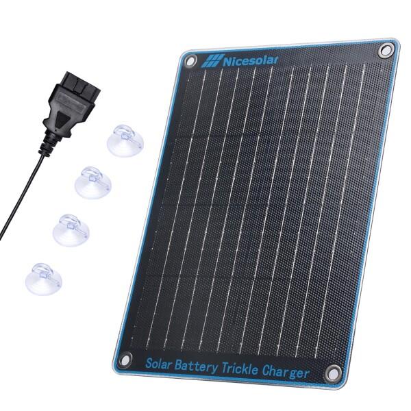 Nicesolar 10W 12V ソーラーパネル OBDII インターフェイス 太陽電池パネル 車電池のトリクルの充電器および維持装置 超細く、超軽量 IP68 はほとんどの車と互換性がある防水します商品コード：55075510803型番...