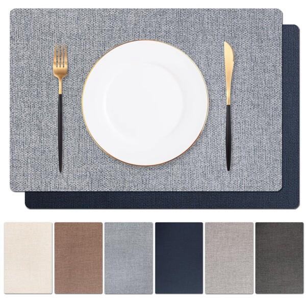 ELECTRO-WEIDEWORLD ランチョンマット PUレザー製 45cm×30cmおしゃれ 華やか 柔軟性 断熱 撥水 防汚 滑り止め お手入れ簡単 丸洗い キッチン 家庭用 レストラン用 (2枚セット(ダークブルー+グレーブルー))...