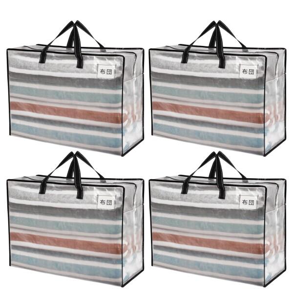 VENO 布団収納袋 105L大容量 収納バッグ 耐水 折りたたみ 引越し用ダンボールに代わる 自立式 お昼寝布団バッグ 上部ファスナー付き コンパクト ラベルポケット付き 引っ越し 布団収納 衣類収納 キャンプ (105L クリア 4枚セ...