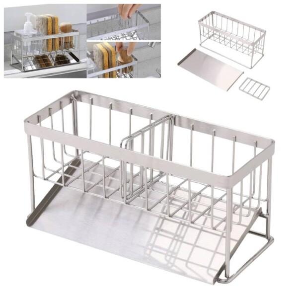 SUGGEST 水が流れるスポンジラック 斜めトレイ ステンレス 仕切り付き スポンジホルダー スポンジラック 洗剤ラック スポンジ置き キッチン 流し台商品コード：55076265077型番：140821サイズ：中カラー：シルバー耐久性と...