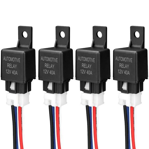 Weasch 交換用リレー 4個パック ソケットとハーネス付き DC 12V 40A 4ピン SPST 自動車用スターターリレー Car Realy Heavy Duty Switch カーエアコンファンランプ オートリレー (4)商品コー...
