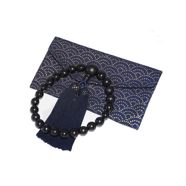 Sacred Pilgrimage 数珠 男性用 縞黒檀(艶消) マグネット式数珠袋付き 念珠 じゅず 葬式 葬儀 墓参り 法事 念誦 全ての宗派に使用可能（房色：鉄紺）商品コード：55076303359型番：xznianzhu-24Lサイ...