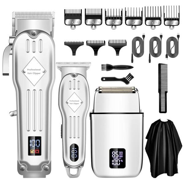 Soonsell メンズバリカン 電動バリカン 往復式シェーバー USB充電式 LCD表示 自動研磨 ヘアカッターセット ひげそり 低騒音 理髪美容セット 家庭 業務 ショートヘア用 セルフカット（シルバー）商品コード：5507638185...