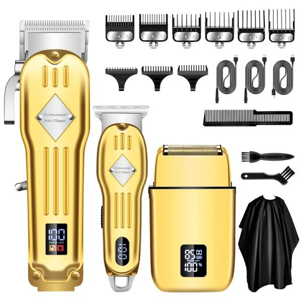 【発売日：2024年09月01日】Soonsell メンズバリカン 電動バリカン 往復式シェーバー USB充電式 LCD表示 自動研磨 ヘアカッターセット ひげそり 低騒音 理髪美容セット 家庭 業務 ショートヘア用 セルフカット（ゴールド...