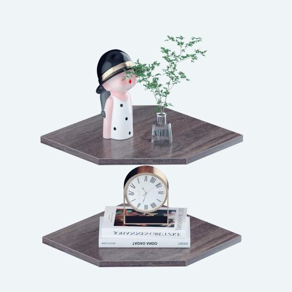 JJLコーナーシェルフ 壁掛け、線穴付き壁コーナー棚、2枚セットで壁角の装飾と収納機能に使用され、寝室の壁装飾によく使用され、室内の壁角装飾（42.4cm グレー）商品コード：55076453630型番：2-Shelf-6サイズ：42.4c...