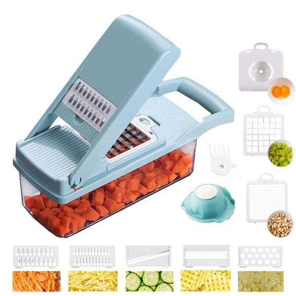 MENDENG スライサー 千切り セット 薄切り 調理器セット 器野菜カッター 1台7役 多機能スライサー (水色)商品コード：55076471546型番：PPOKE-Aカラー：水色時短になる　スライサーを使うと包丁で切るよりも短時間で野...