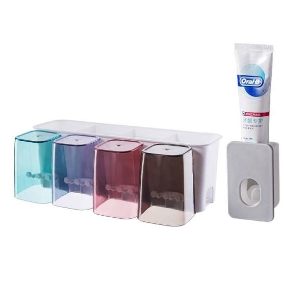 yinqianna 歯 ブラシ スタンド コップ ホルダー 壁掛け 立て 収納 水垢 防止 コンパクト 便利 洗面 所 浴室 おしゃれ(4カップ+歯磨き粉ディスペンサー)商品コード：55076543832型番：HC-Toothbrush4-...