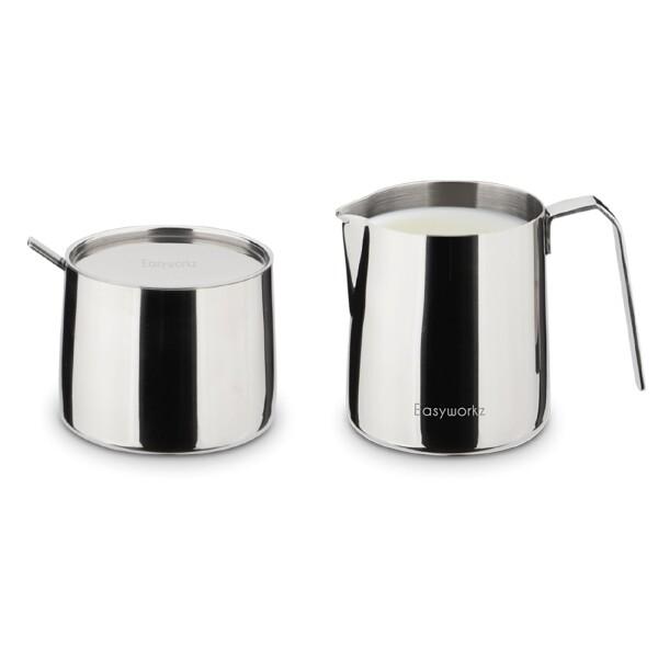 Easyworkz ステンレス製 クリーマーと砂糖入れセット スプーン付き 積み重ね可能「クロム」商品コード：55076543886型番：EZ-SC01-CHカラー：クロムステンレス鋼304構造:このセットにはスプーン付きの砂糖ボウルとミル...